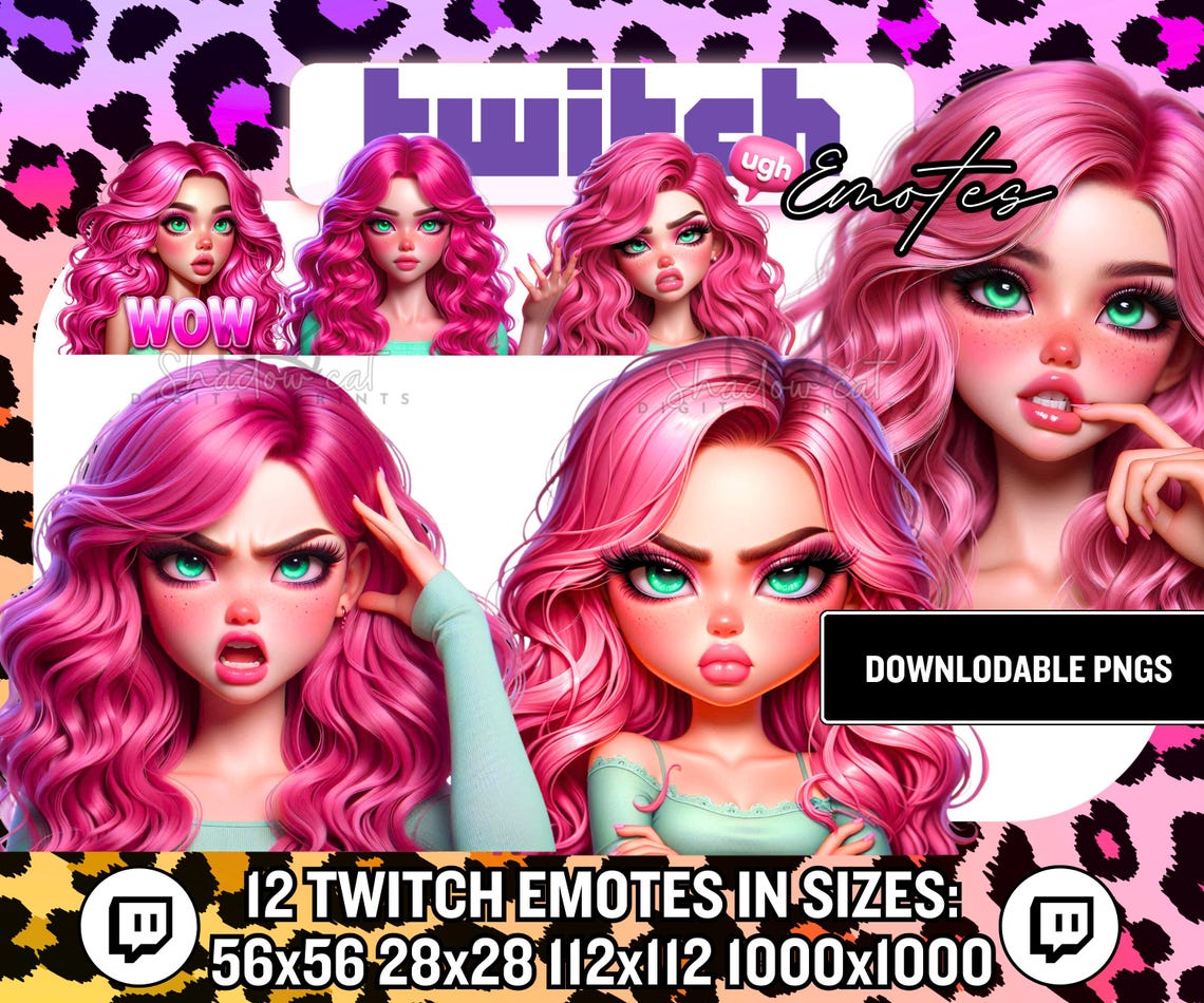 Pink Haired Gamer Girl Twitch Emotes – Kawaii Chibi PNG (digital ...
