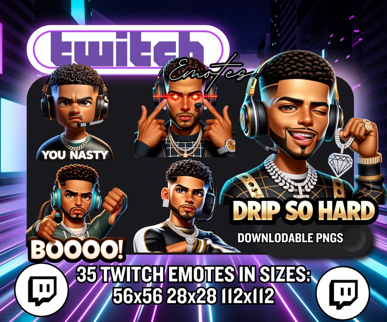 Black Male Twitch Emotes / 35 Black Guy Twitch Emojis / Boy Streamer ...