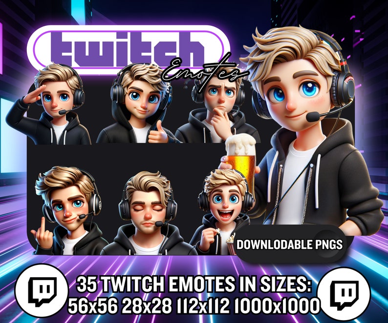 35 Blonde Hair Gamer Guy Twitch Emotes - Instant Download Png's - Etsy