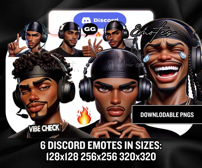 Black Man Gamer Discord Emotes – Streamer PNG Graphics (digital ...