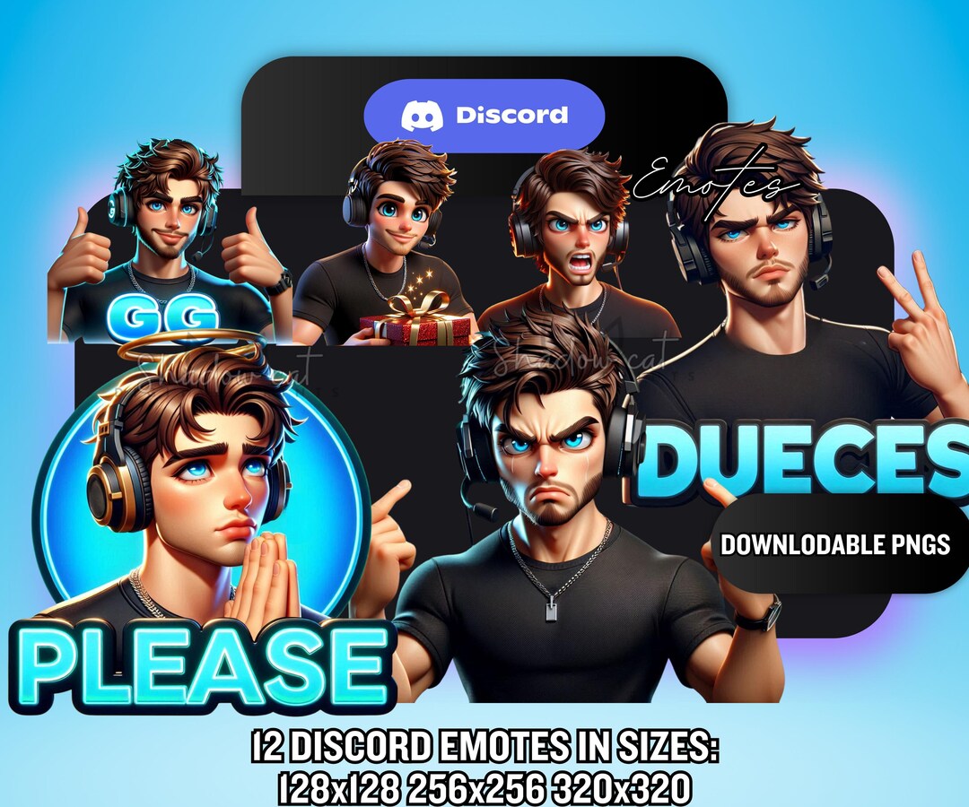 Male Discord Emotes / 12 Brown Hair Guy Discord Emojis / Boy Streamer ...