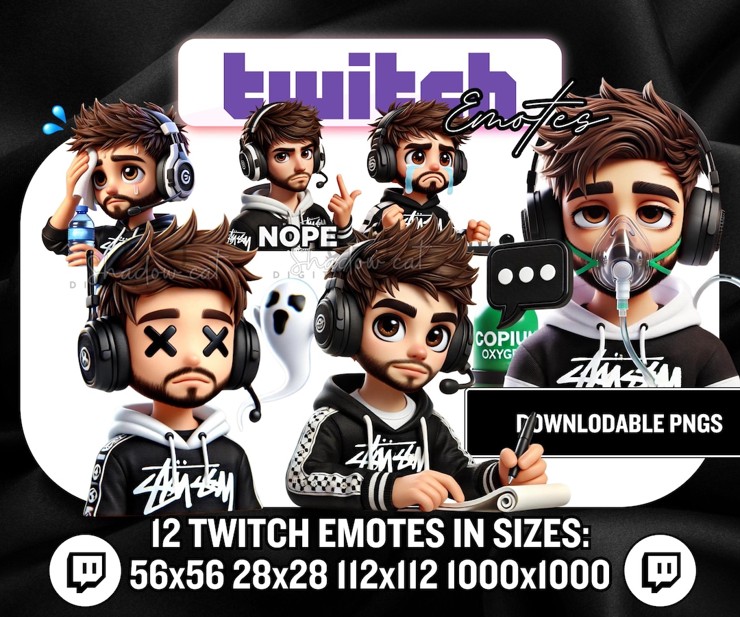 Brown Hair Gamer Guy Twitch Emotes – Male Streamer Pack (PNG Digital ...