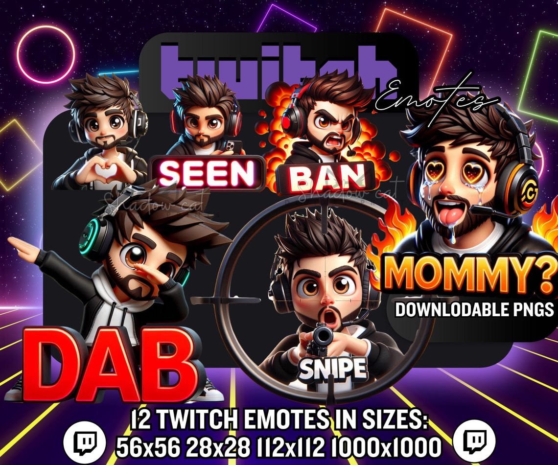Male Twitch Emotes / 12 Brown Hair Twitch Emotes / Boy Streamer Twitch ...