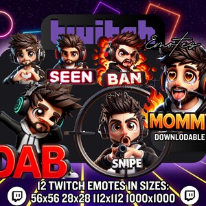 Male Twitch Emotes / 12 Brown Hair Twitch Emotes / Boy Streamer Twitch ...