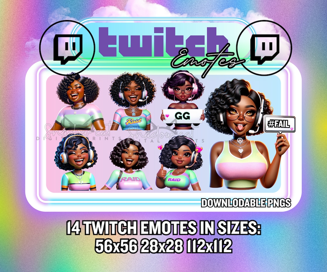 Black Girl Twitch Emotes / 14 Black Streamer Girl Emojis / BBW Plus ...