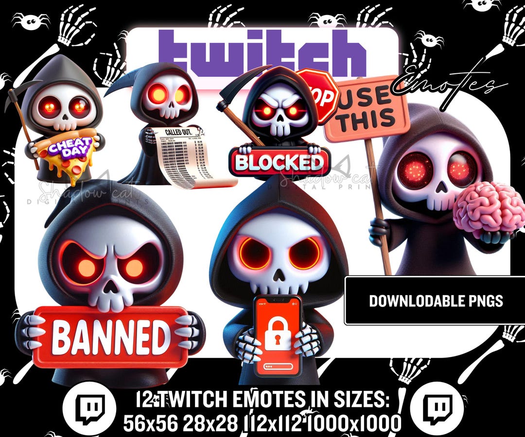 Reaper Emotes / 12 Twitch Emotes / Skull Gamer Streamer Emotes - Bulk ...