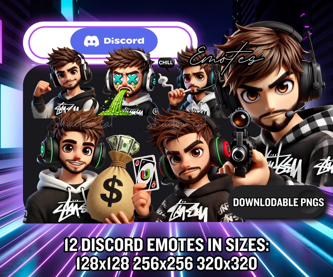 Brown Hair Guy Discord Emotes – Gamer Male Streamer (PNG Instant ...