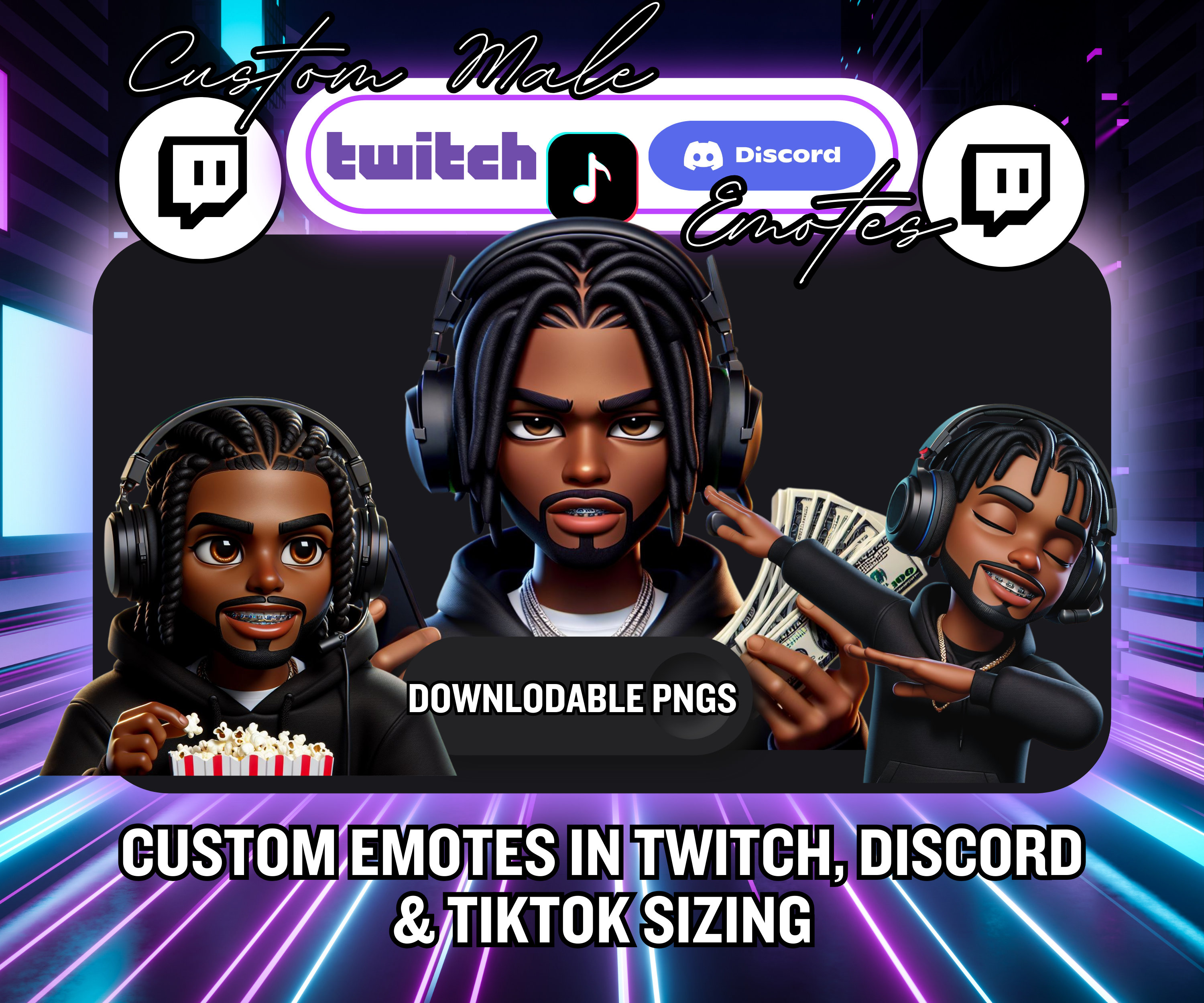 Custom Twitch Emotes / Custom Gamer Guy Streamer Discord Emojis / Male ...