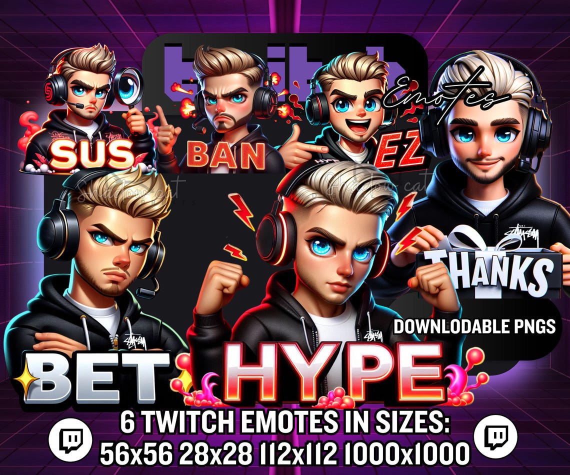Twitch Emotes / 6 Blonde Hair Guy Twitch Emojis / Boy Streamer Twitch ...