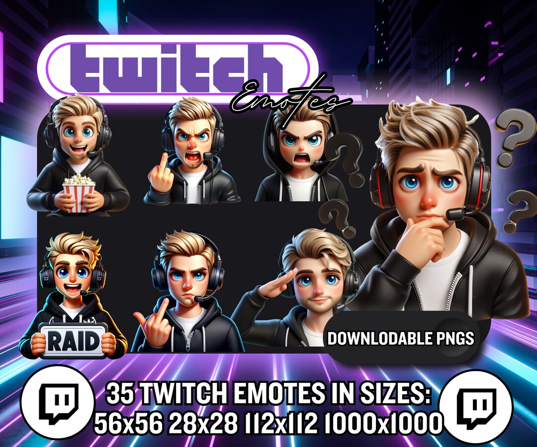Male Twitch Emotes / 35 Blonde Hair Guy Twitch Emojis / Boy Streamer ...