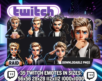 Male Twitch Emotes / 30 Brown Hair Guy Twitch Emojis / Boy Streamer ...