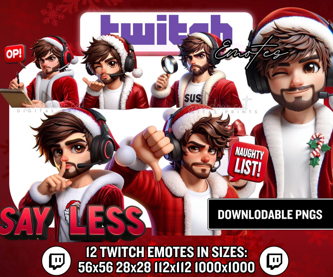 Male Twitch Emotes / 12 Brown Hair Guy Twitch Emotes / Christmas Santa ...
