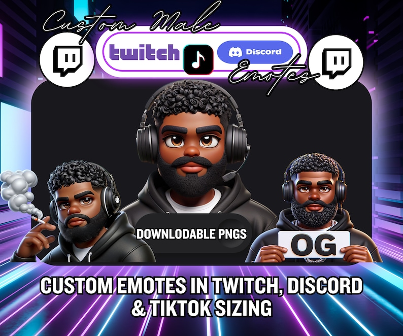 Custom Twitch Emotes / Custom Gamer Guy Streamer Discord Emojis / Male ...
