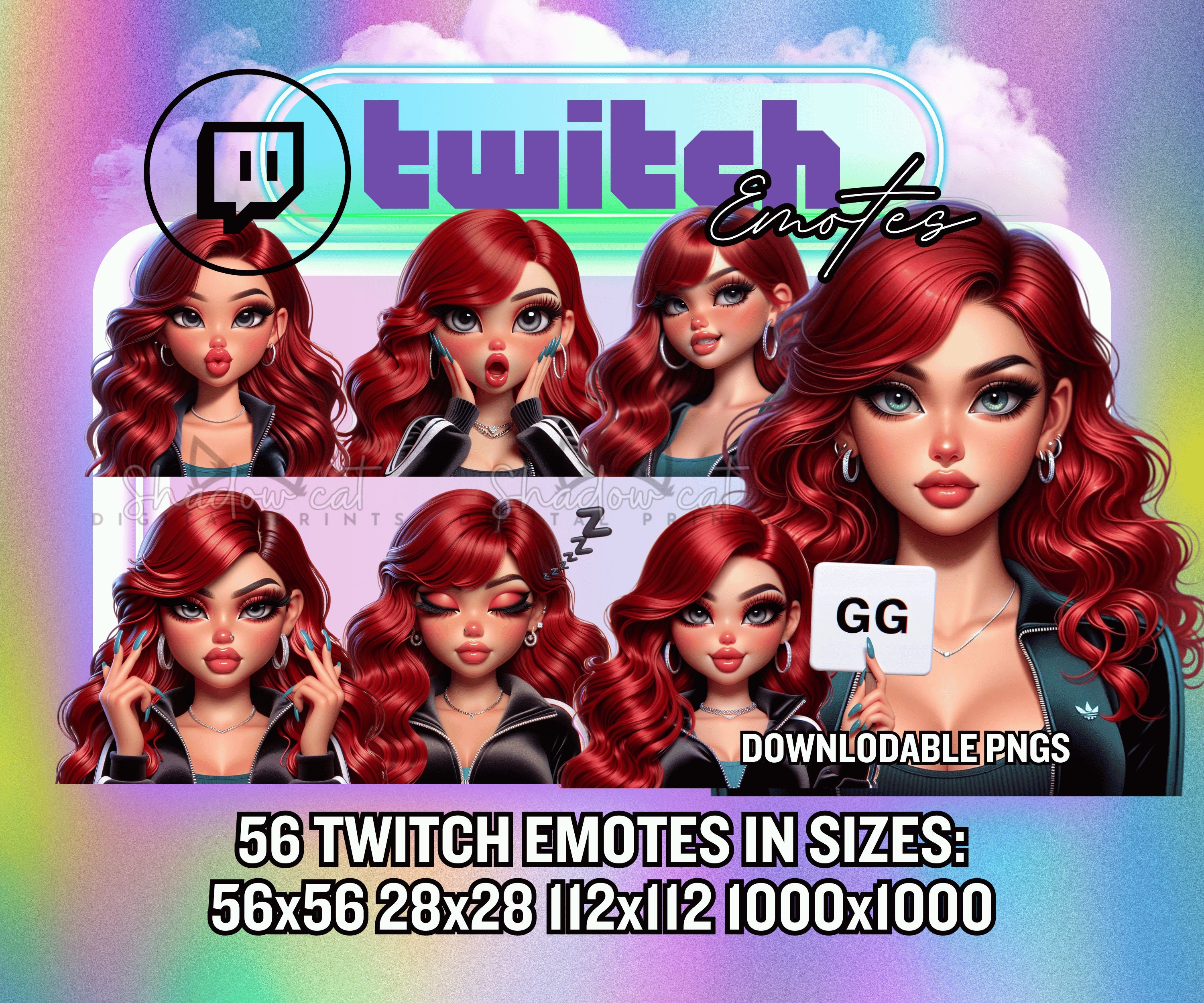 Redhead Twitch Emotes / Red Hair Discord Emojis / 56 Red Haired Twitch ...