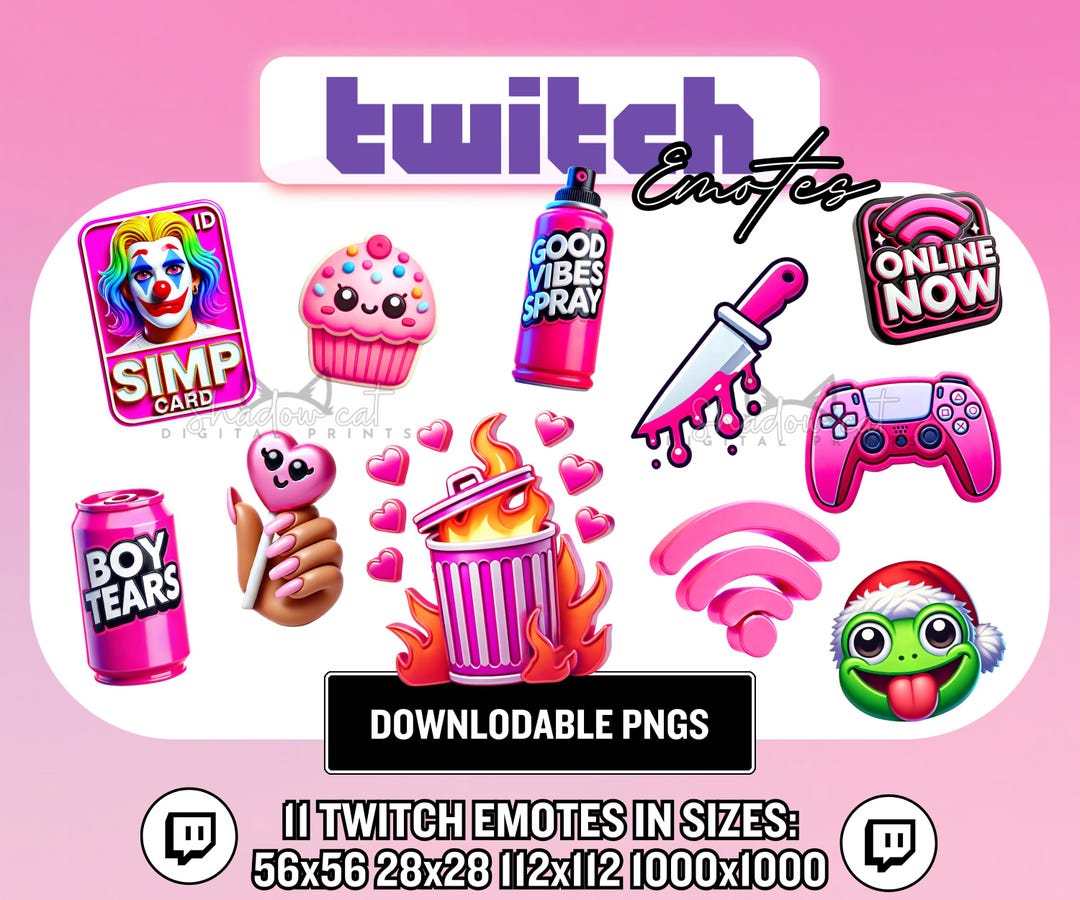 Pink Emotes / Twitch Emotes / Cute Emotes / Girly Kawaii Emotes / Meme ...