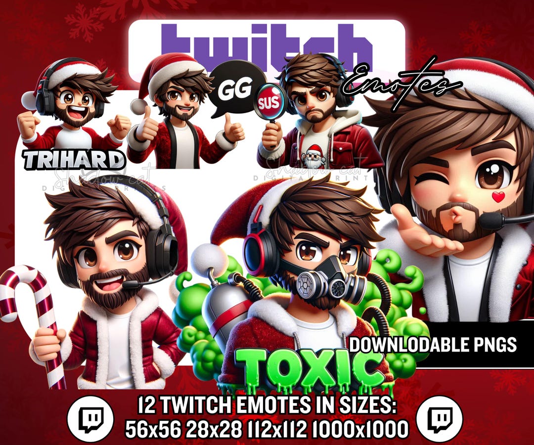 Male Twitch Emotes / 12 Brown Hair Guy Twitch Emotes / Christmas Santa ...