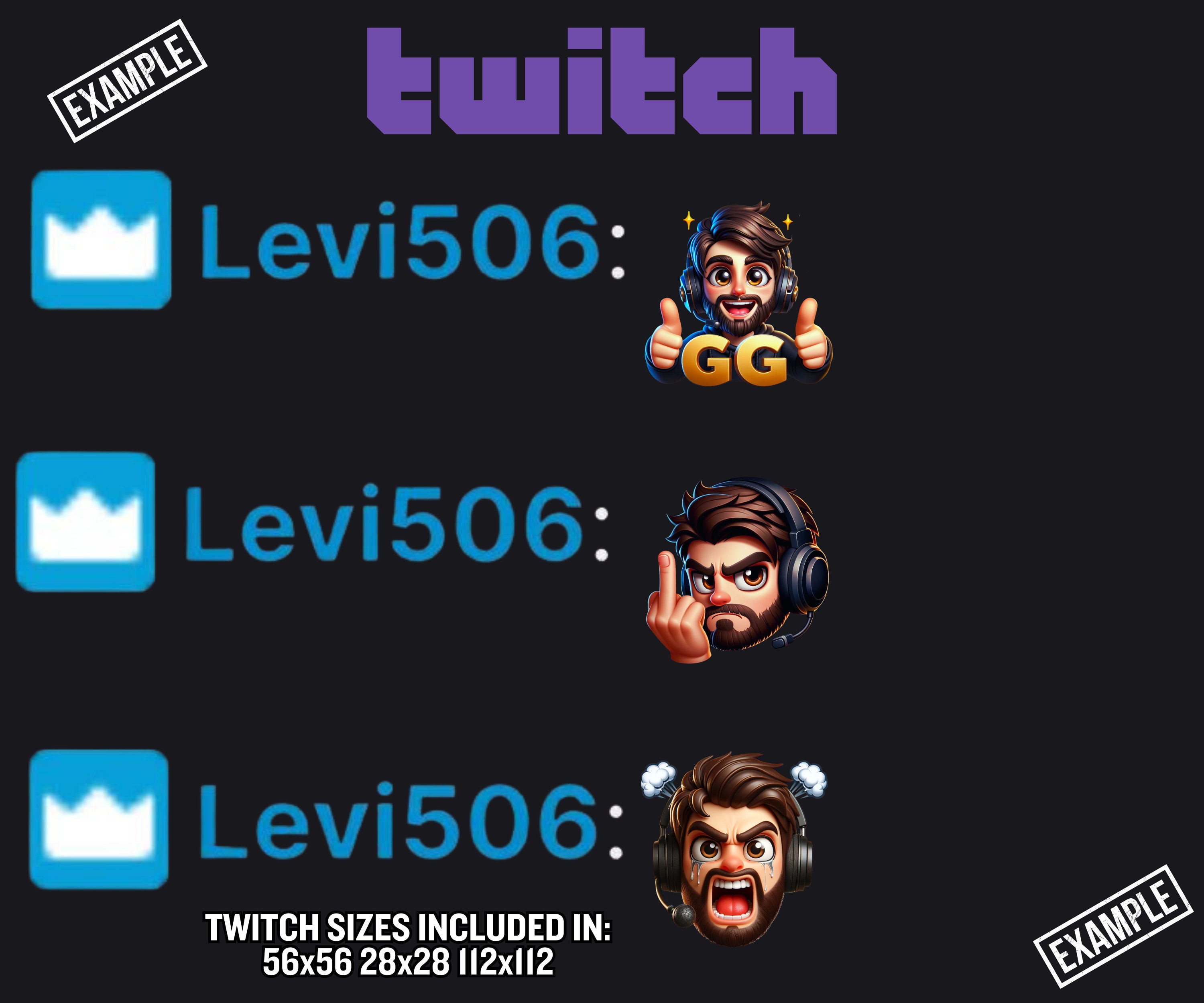 Male Twitch Emotes / 21 Brown Hair Guy Twitch Emojis / Boy Streamer ...