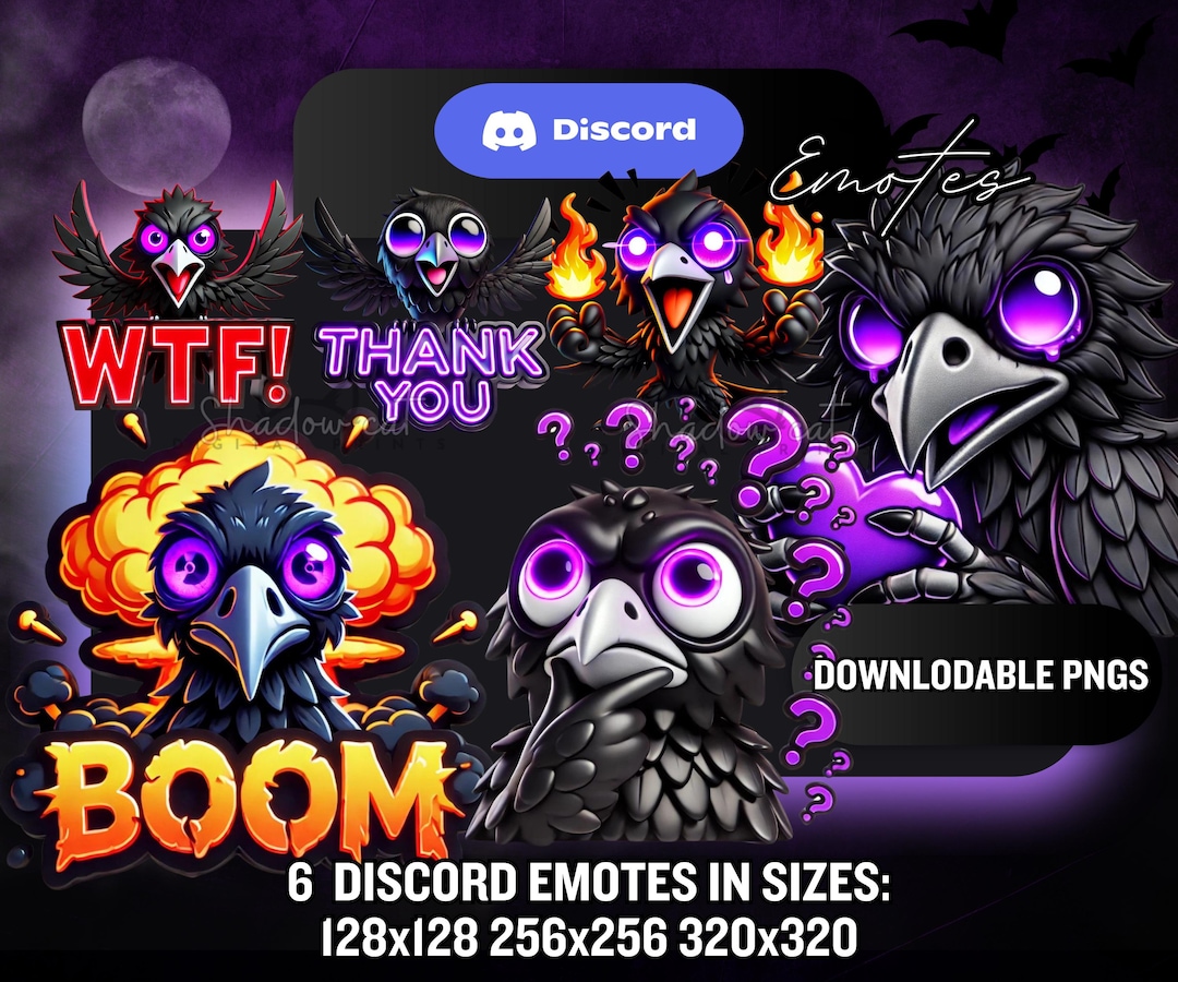 Discord Emotes / 6 Crow Discord Emotes / Halloween Emotes / Spooky Crow ...