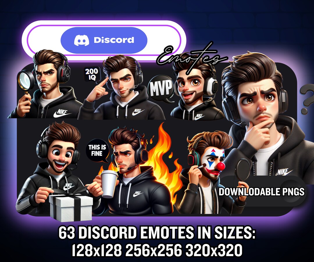 Male Discord Emotes / 63 Brown Hair Guy Discord Emojis / Boy Streamer ...