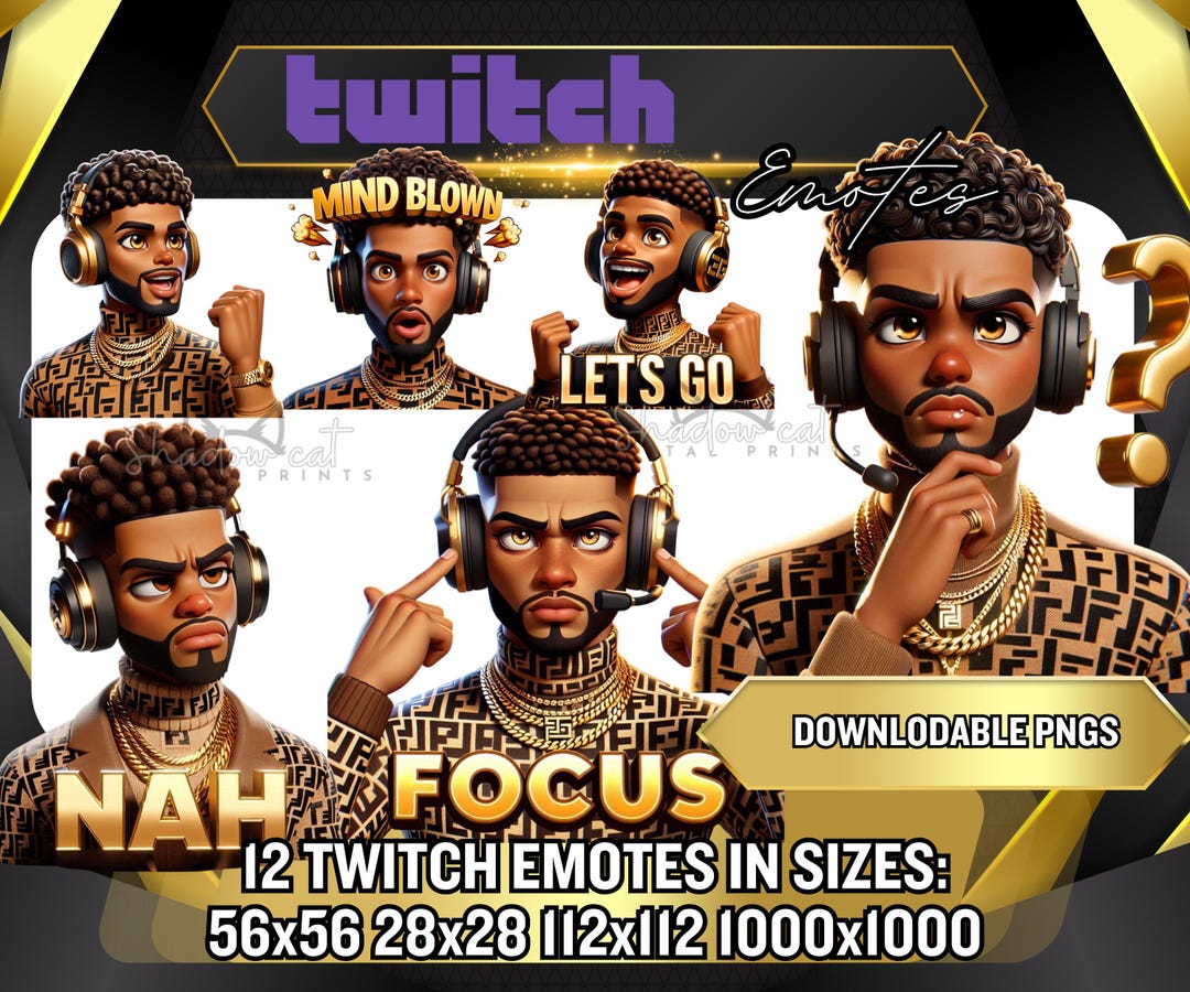 Black Male Twitch Emotes – Gamer Guy Emojis (PNG Instant Download) - Etsy