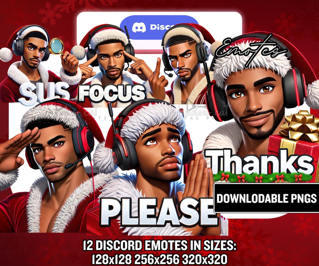 Black Man Discord Emotes / 12 Black Discord Emotes / Christmas Santa ...
