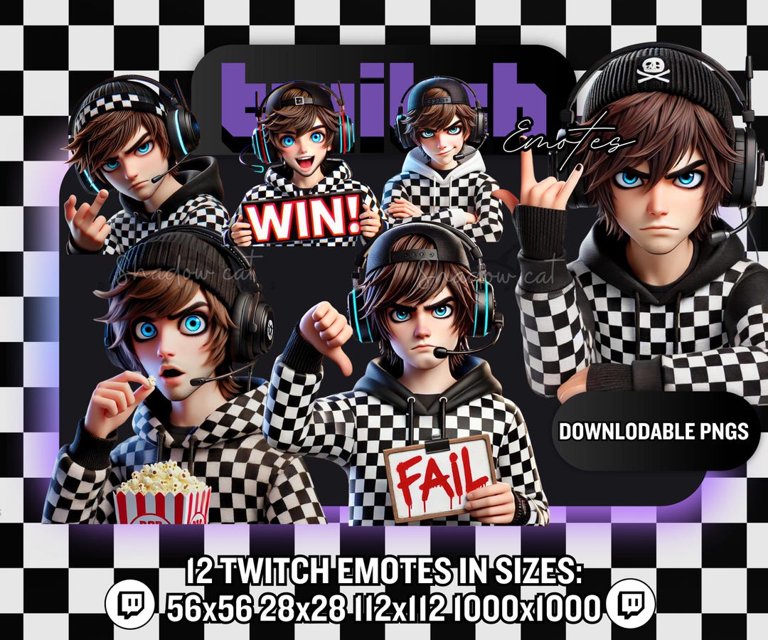 Male Twitch Emotes / 12 Brown Hair Guy Twitch Emojis / Boy Streamer ...