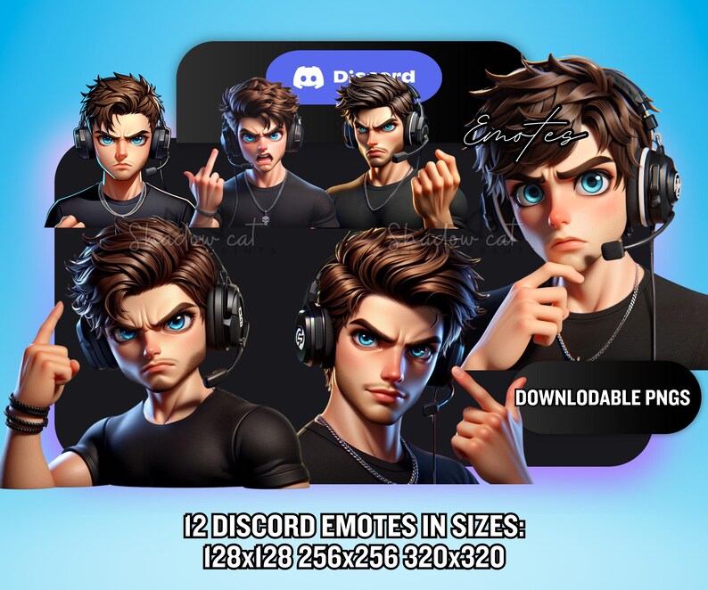 Male Discord Emotes / 12 Brown Hair Guy Discord Emojis / Boy Streamer ...