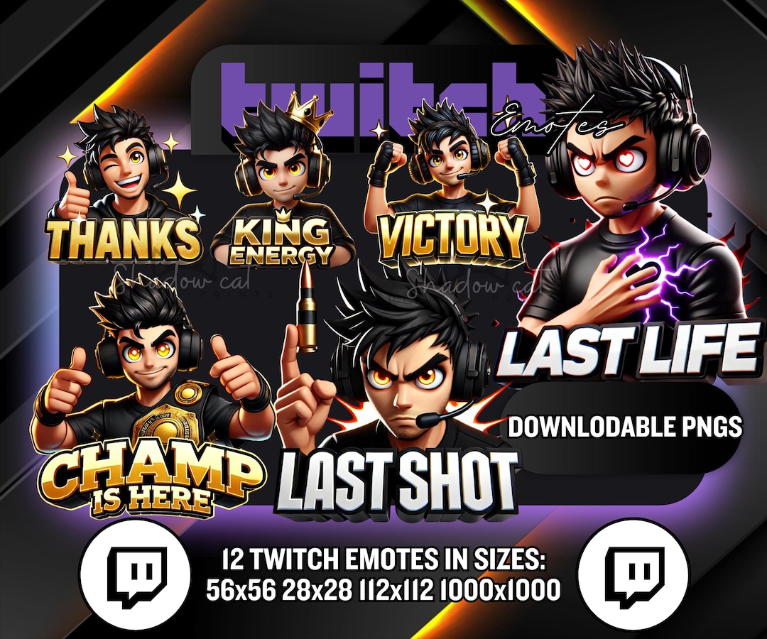 Male Emotes / 12 Guy Twitch Emojis / Boy Twitch Streamer Gamer Emotes ...