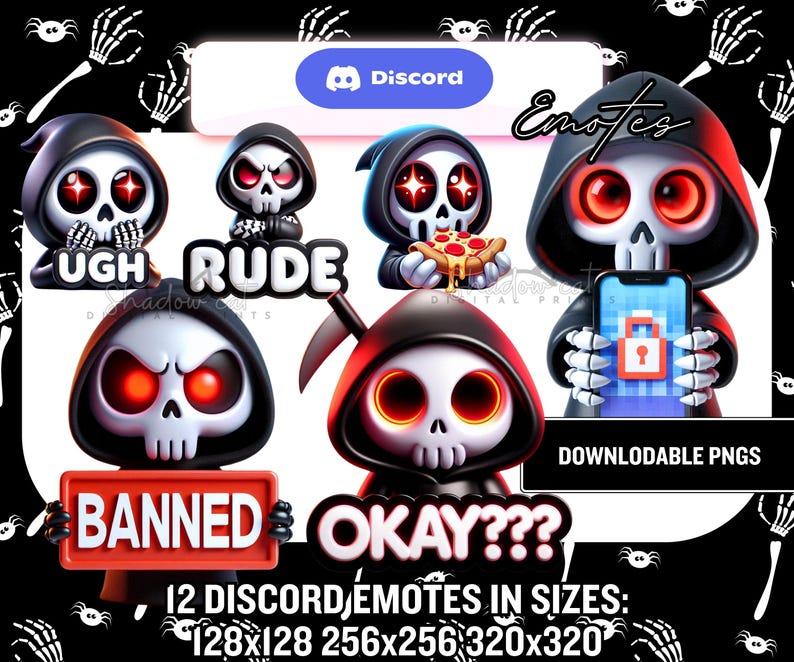 Discord Emotes / 12 Reaper Discord Emotes / Spooky Skull Gamer Streamer ...