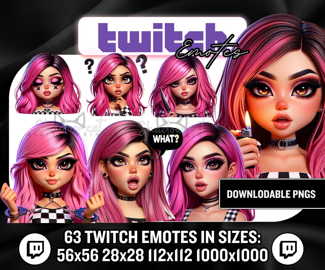 Twitch Emotes / 63 Pink Hair Girl Emotes / Pink Haired Streamer Girl ...