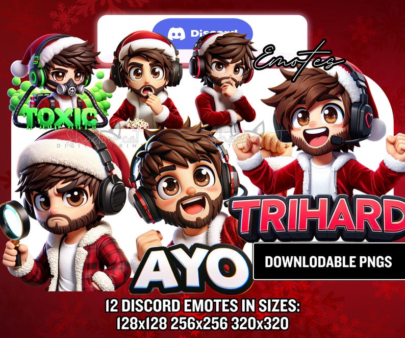 Male Discord Emotes / 12 Brown Hair Guy Discord Emojis / Christmas ...