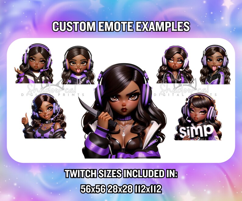 Custom Black Girl Twitch Emotes / Black Girl Streamer Discord Emojis ...