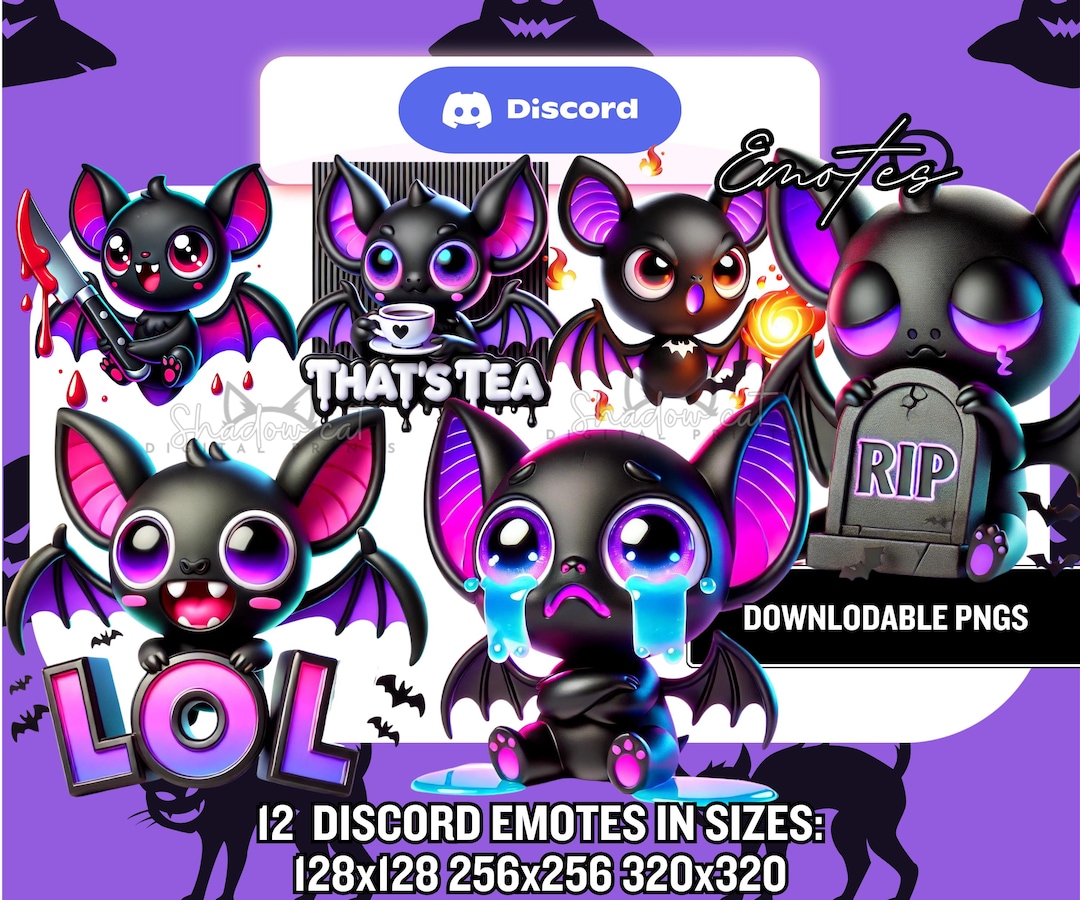 Discord Emotes / 12 Black Bat Discord Emotes / Halloween Streamer ...