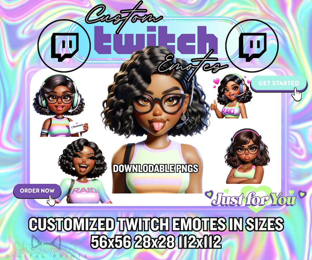 Custom Black Girl Twitch Emotes / Black Girl Streamer Discord Emojis ...