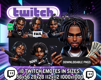 Male Twitch Emotes / 12 Brown Hair Guy Twitch Emojis / Boy Streamer ...
