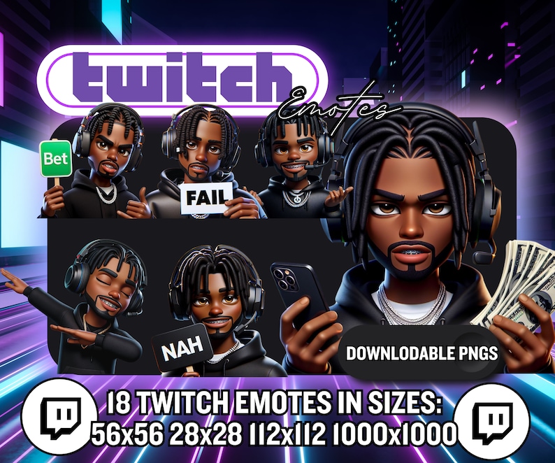 Black Man Twitch Emotes / 18 Black Guy Twitch Emojis / Black Boy Male ...