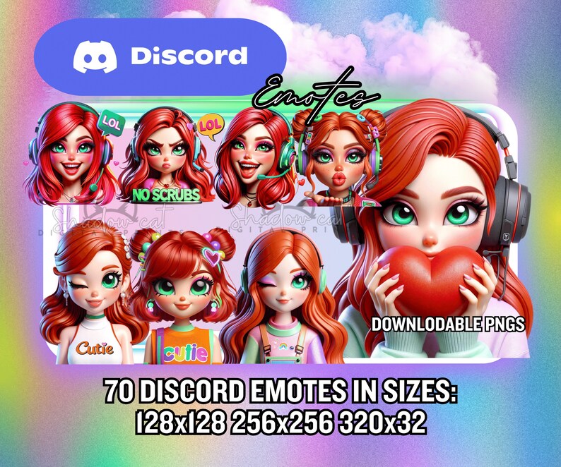 70 Redhead Chibi Gamer Girl Discord Emotes - PNG Instant Download - Etsy