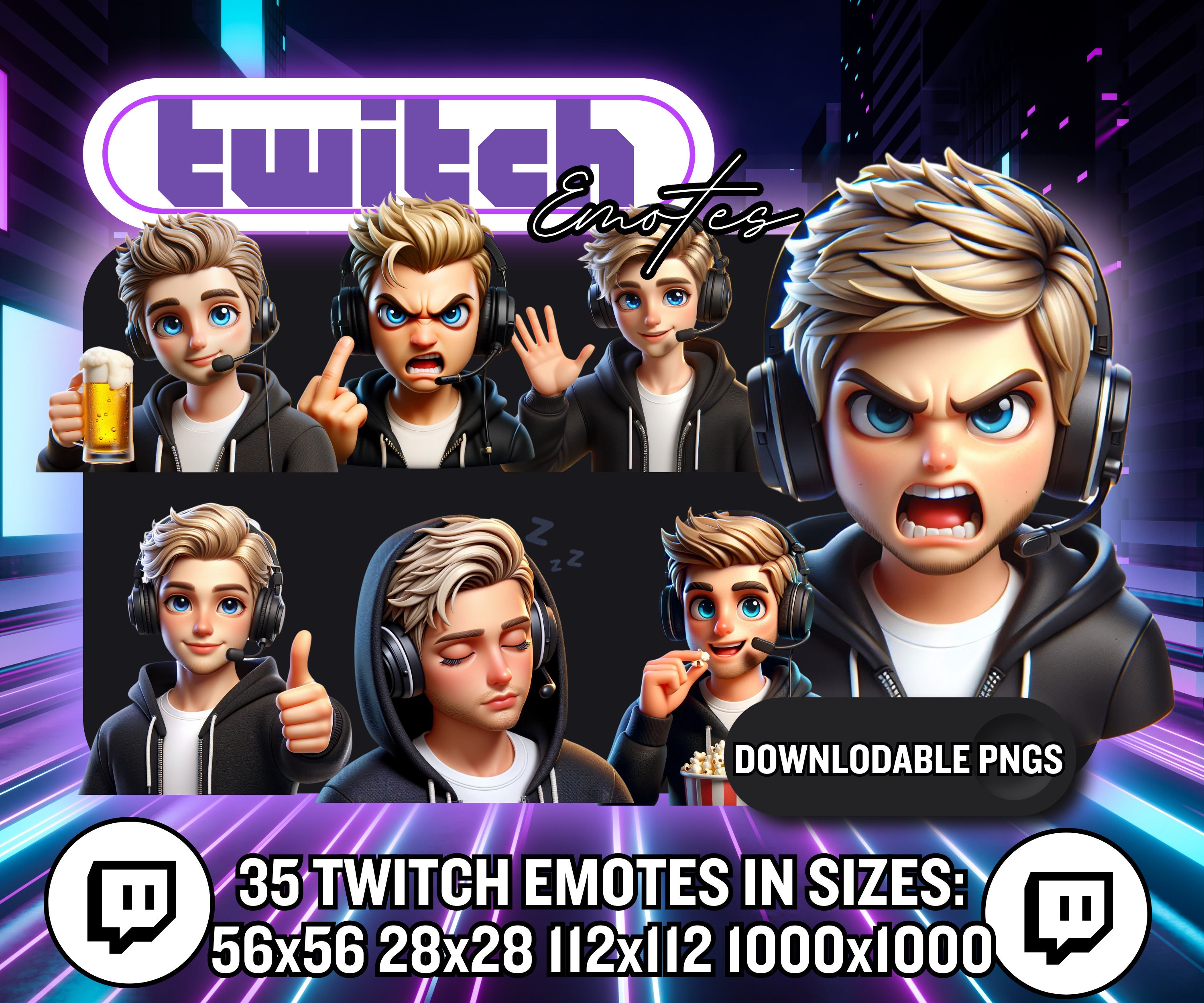 35 Blonde Hair Gamer Guy Twitch Emotes - Instant Download Png's - Etsy