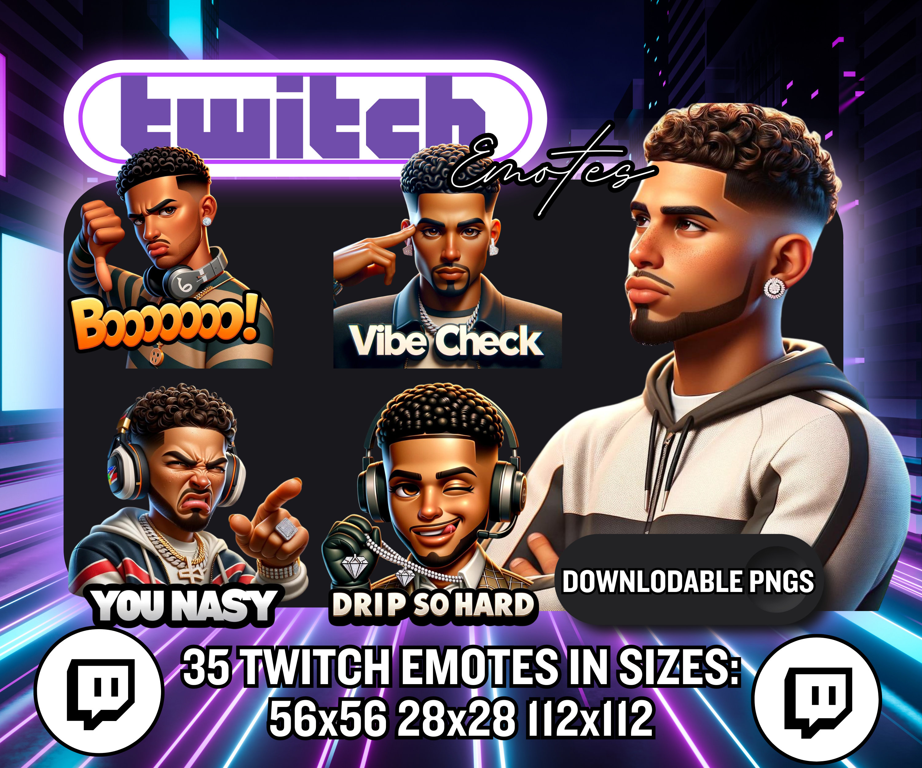 Black Male Twitch Emotes / 35 Black Guy Twitch Emojis / Boy Streamer ...