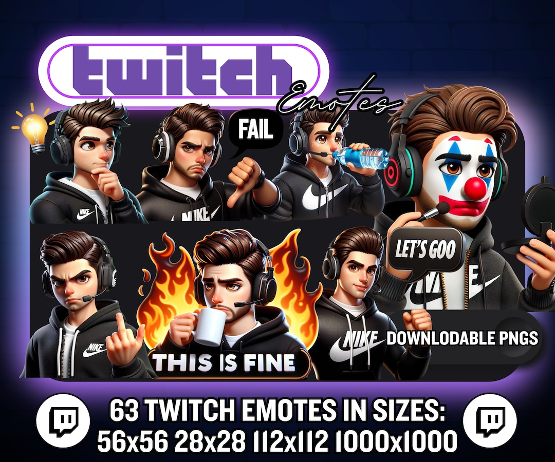 Male Twitch Emotes / 63 Brown Hair Guy Twitch Emojis / Boy Streamer ...