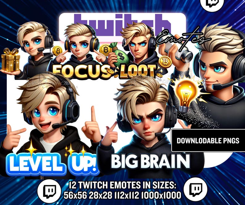 12 Blonde Emotes / Twitch Emotes / Guy Boy Streamer Twitch Emojis ...