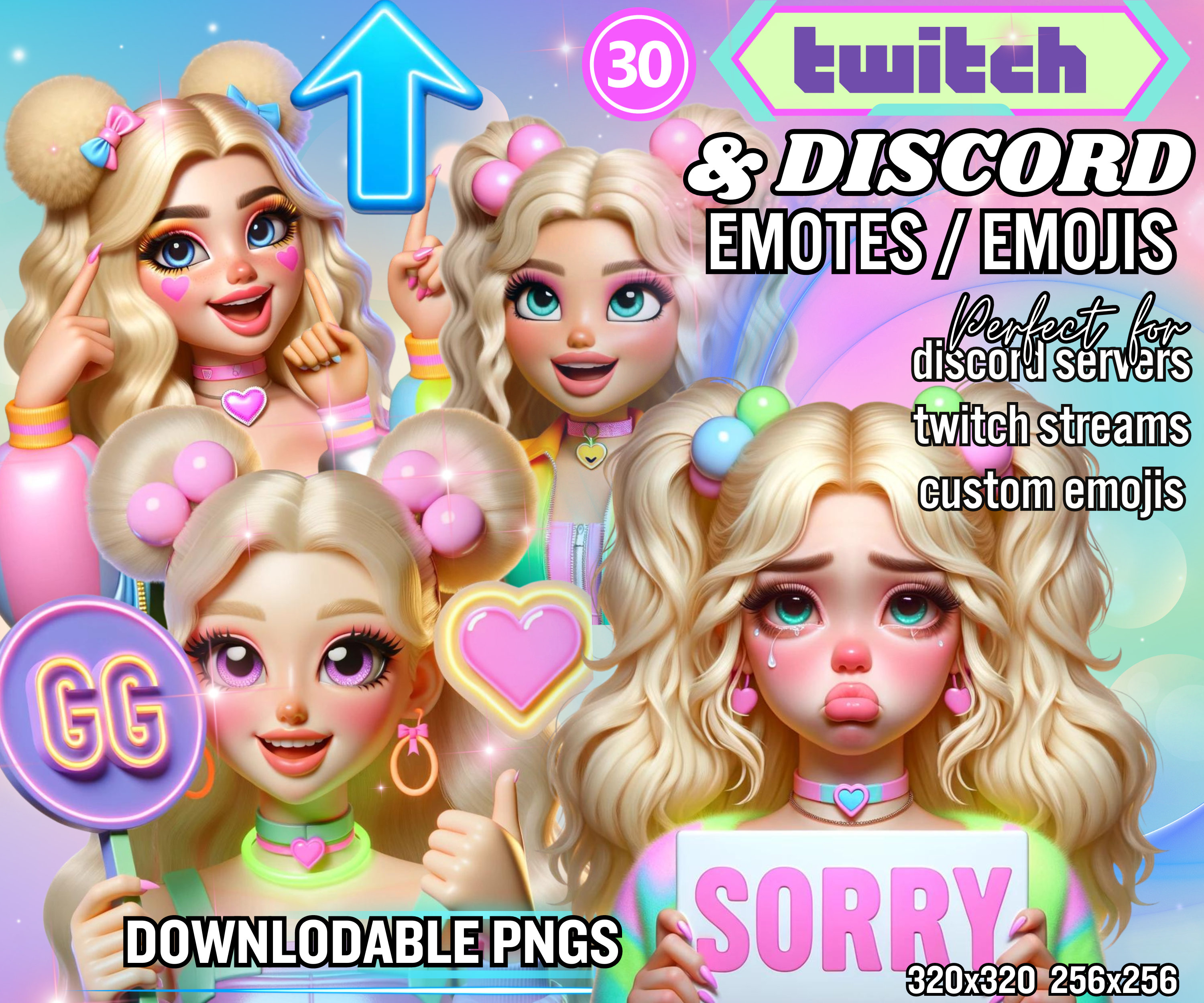 30 Blonde Twitch Emotes / Chibi Girl Emojis / Kawaii Anime Gamer Girl ...