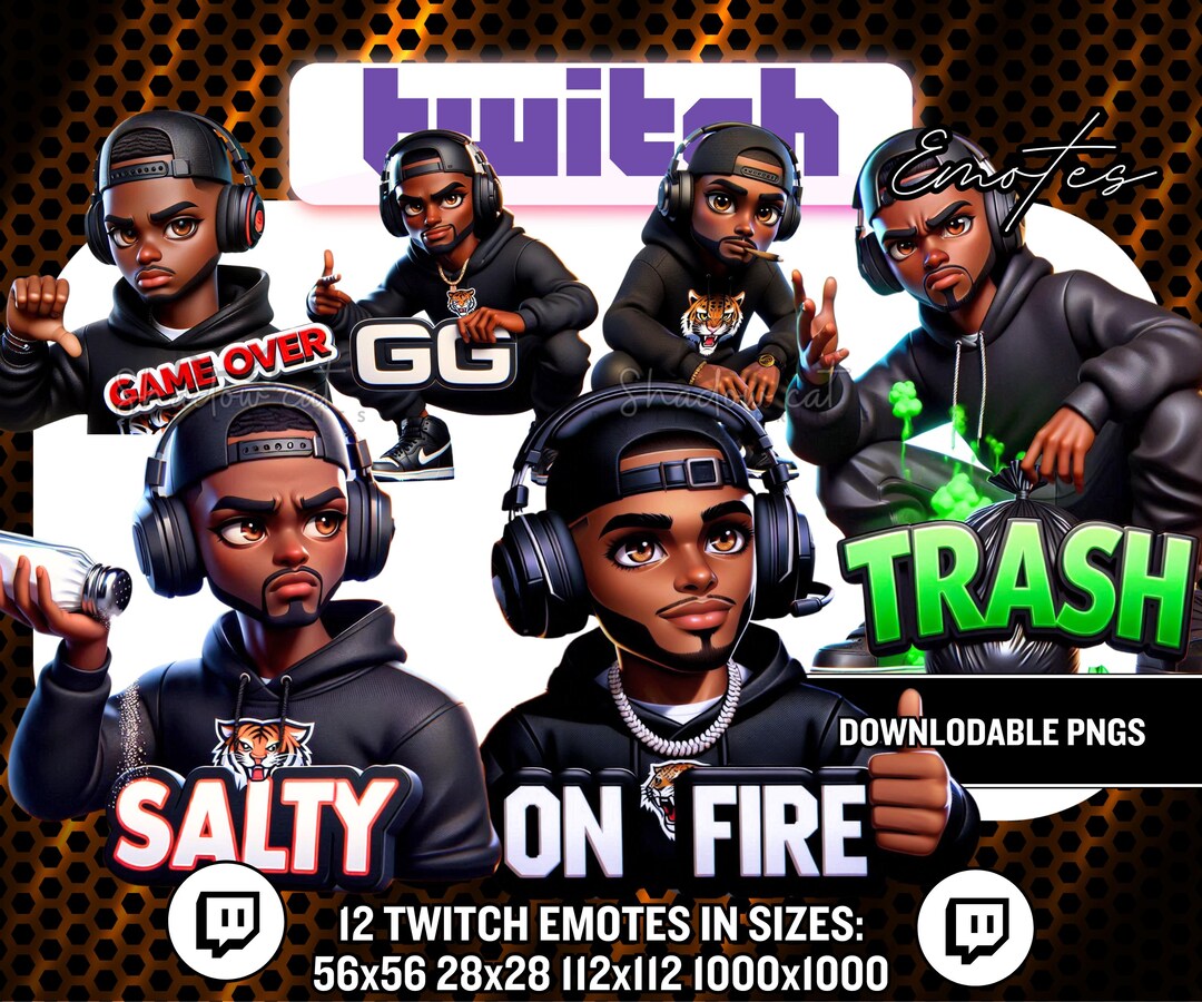 Black Male Twitch Emotes / 12 Black Guy Twitch Emojis / Boy Streamer ...