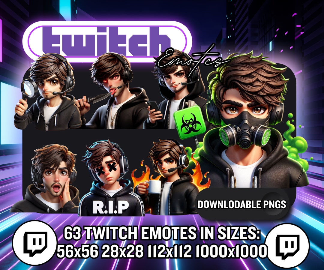 Male Twitch Emotes / 63 Brown Hair Guy Twitch Emojis / Boy Streamer ...