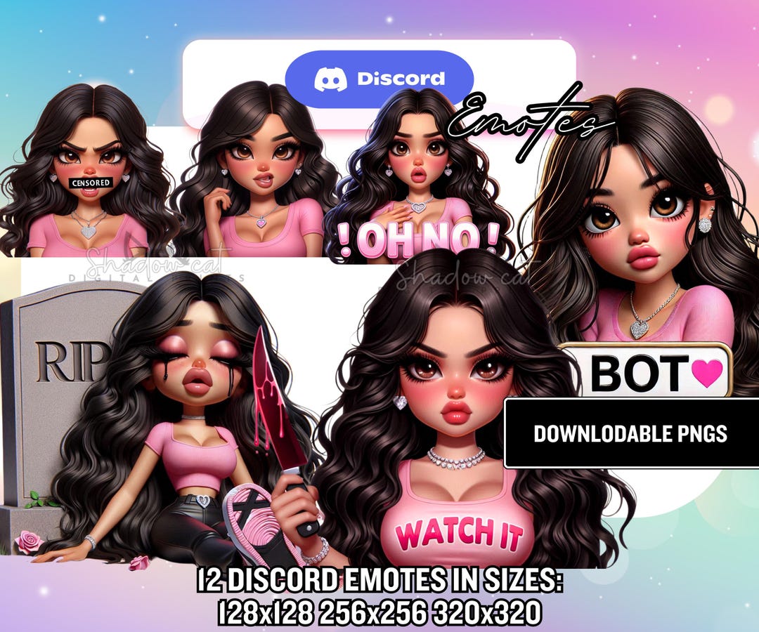 Discord Emotes / 12 Black Hair Emotes / Burnette Discord Emojis Bulk ...