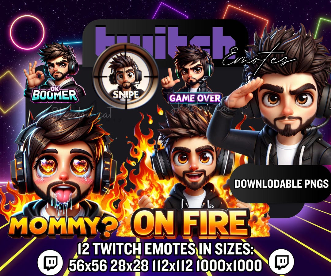 Male Twitch Emotes / 12 Brown Hair Twitch Emotes / Boy Streamer Twitch ...