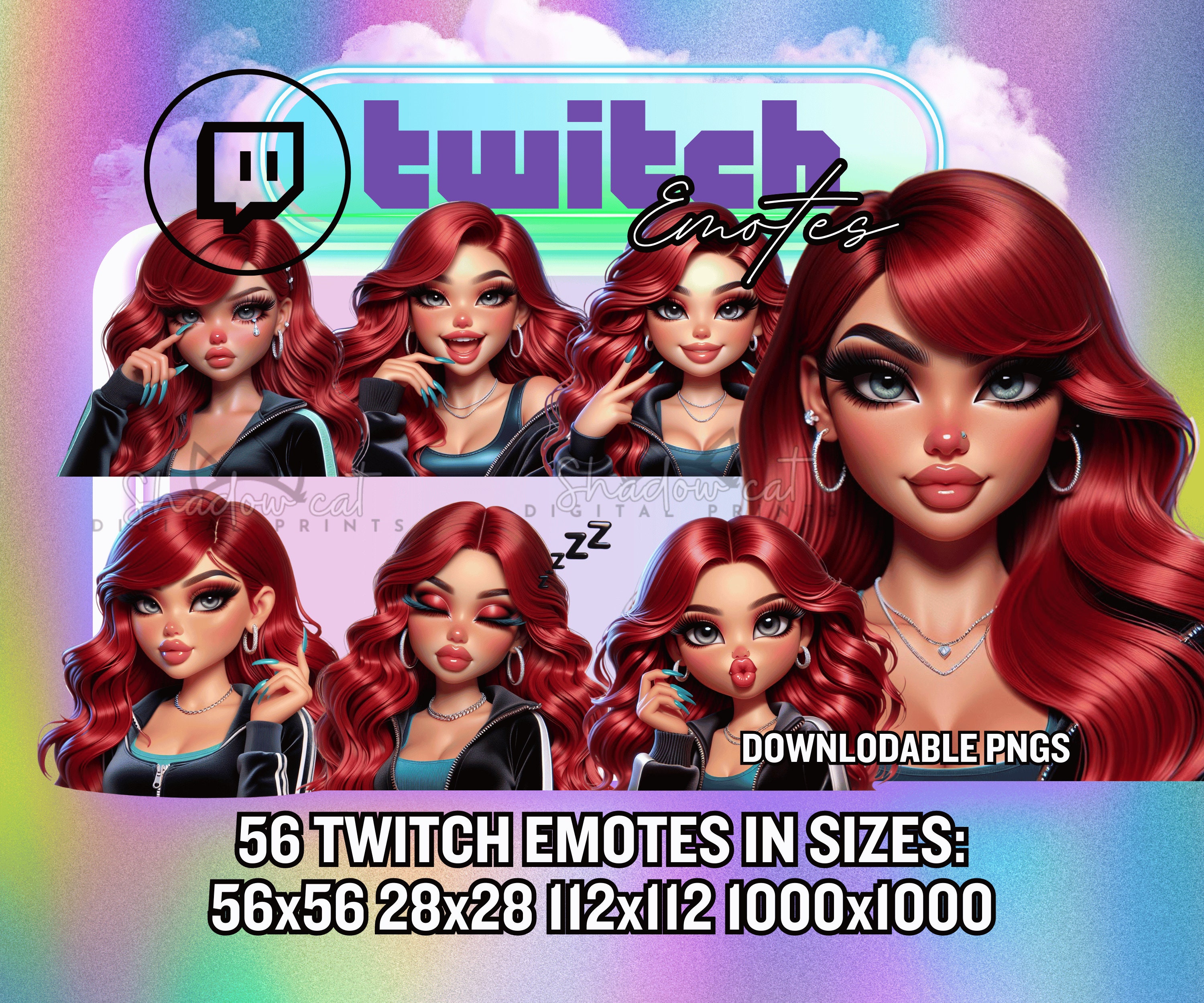 Redhead Twitch Emotes / Red Hair Discord Emojis / 56 Red Haired Twitch ...