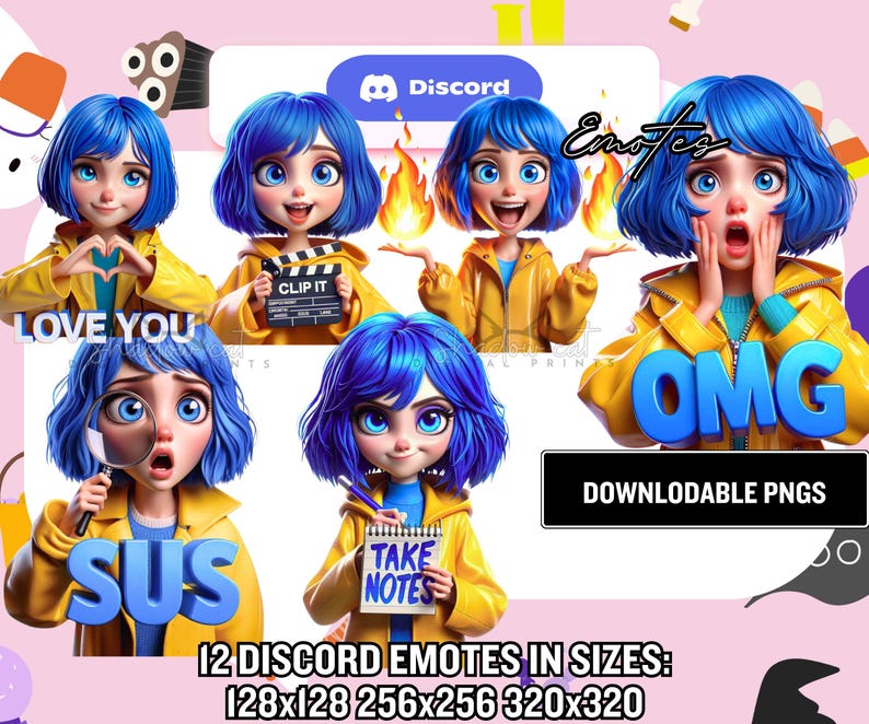Halloween Chibi Girl Discord Emotes – Blue Hair, Horror Kawaii (PNG ...
