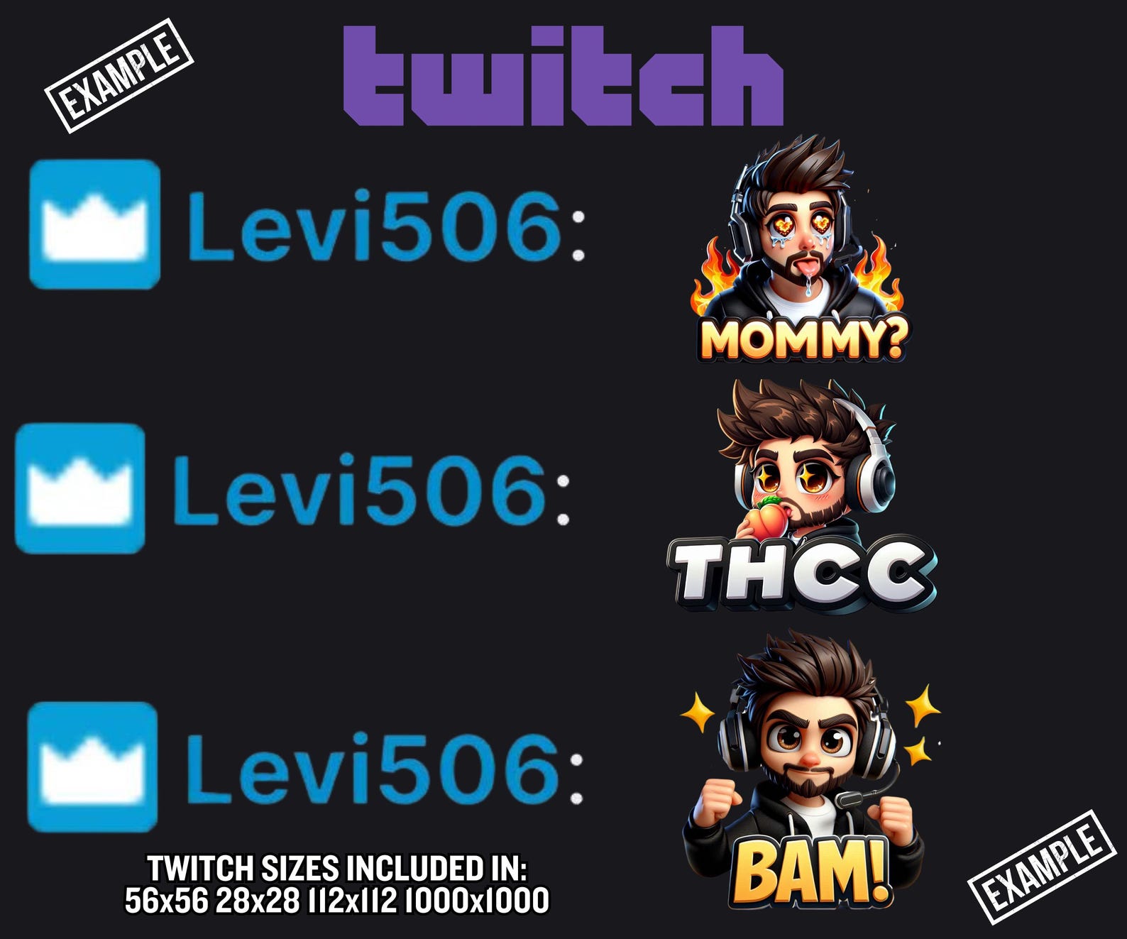 Brown Hair Gamer Guy Twitch Emotes – Male Streamer, 12 Pngs (instant ...