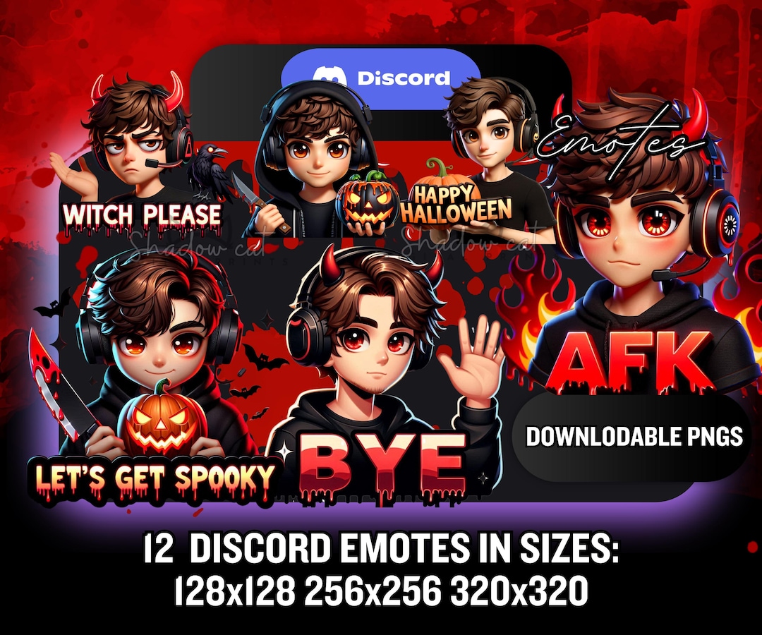 Discord Emotes / 12 Brown Hair Guy Discord Emotes / Halloween Streamer ...